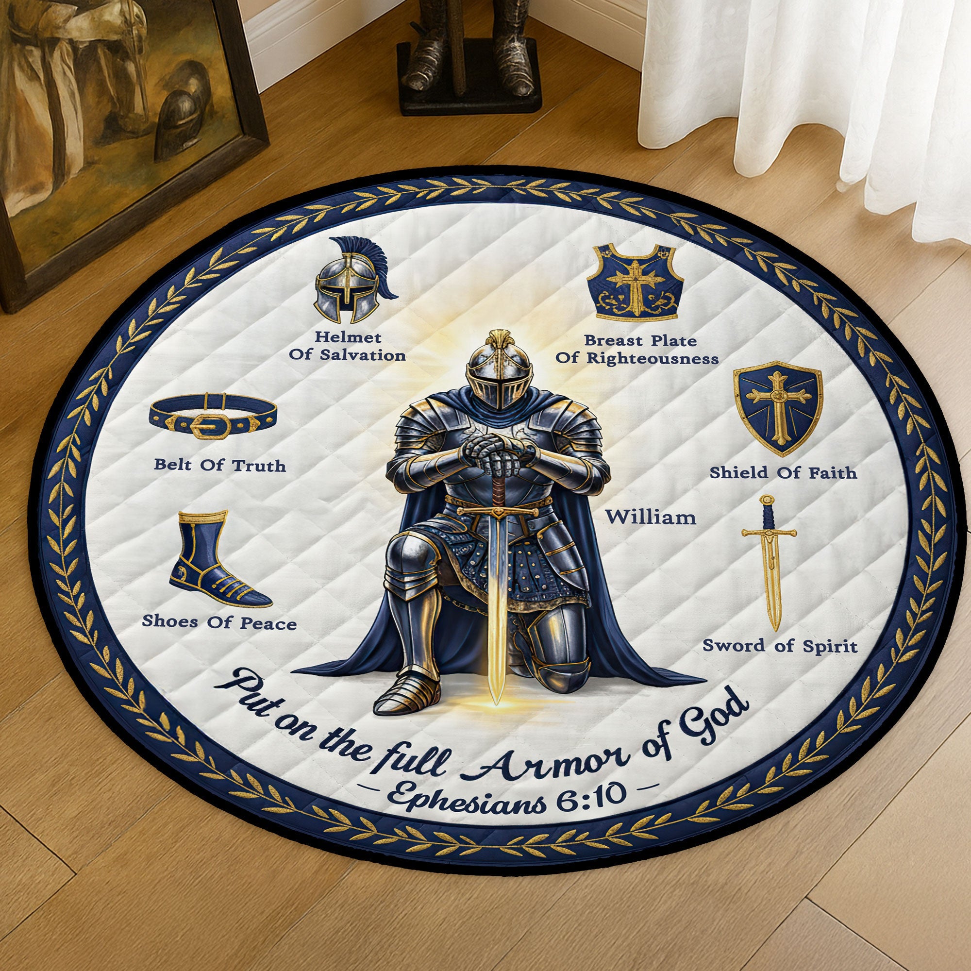 Kneeling Knight Round Mat - Personalized Gifts For Christian Round Mat ...