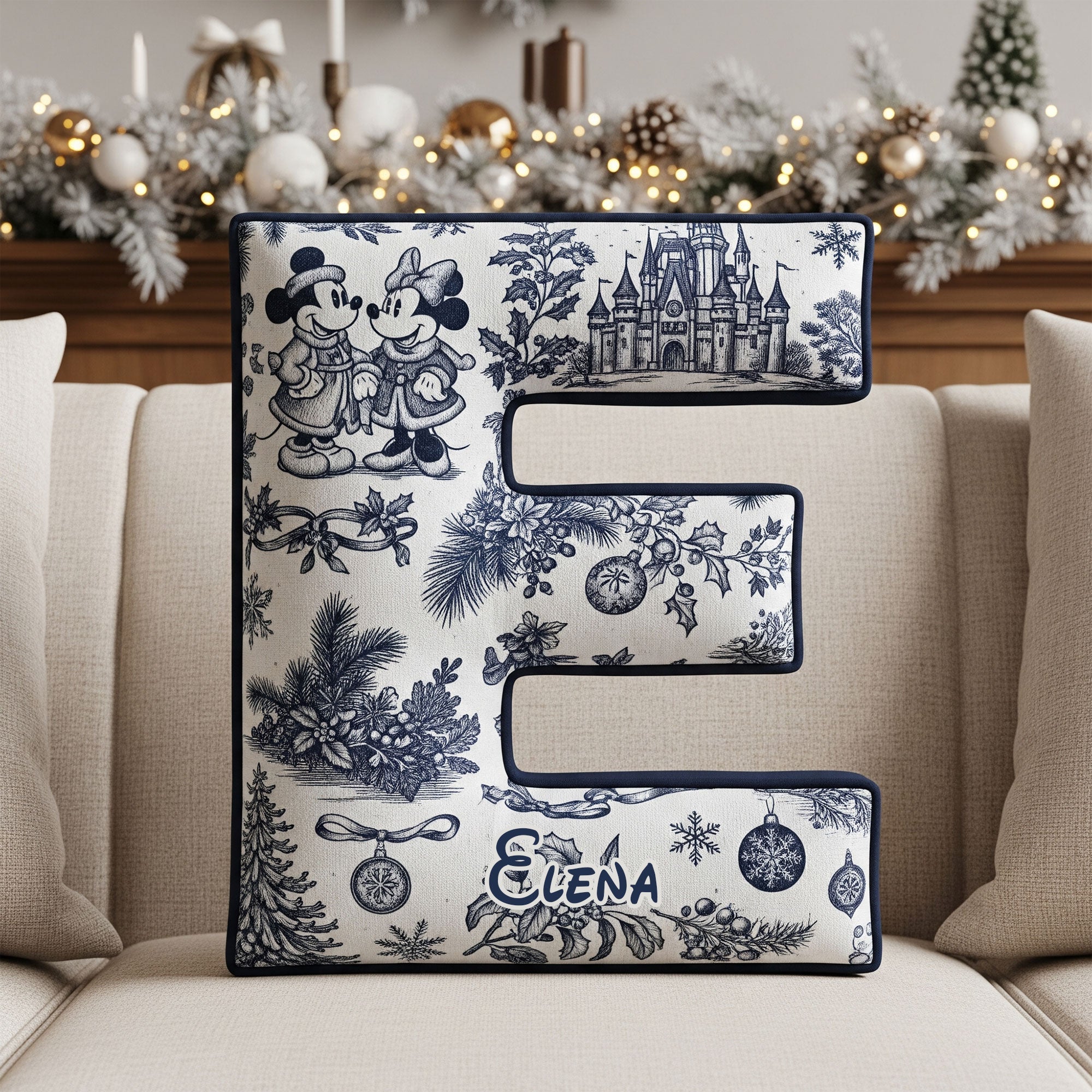 Personalized Toile de Jouy Alphabet Christmas Shaped Pillow designed by ...