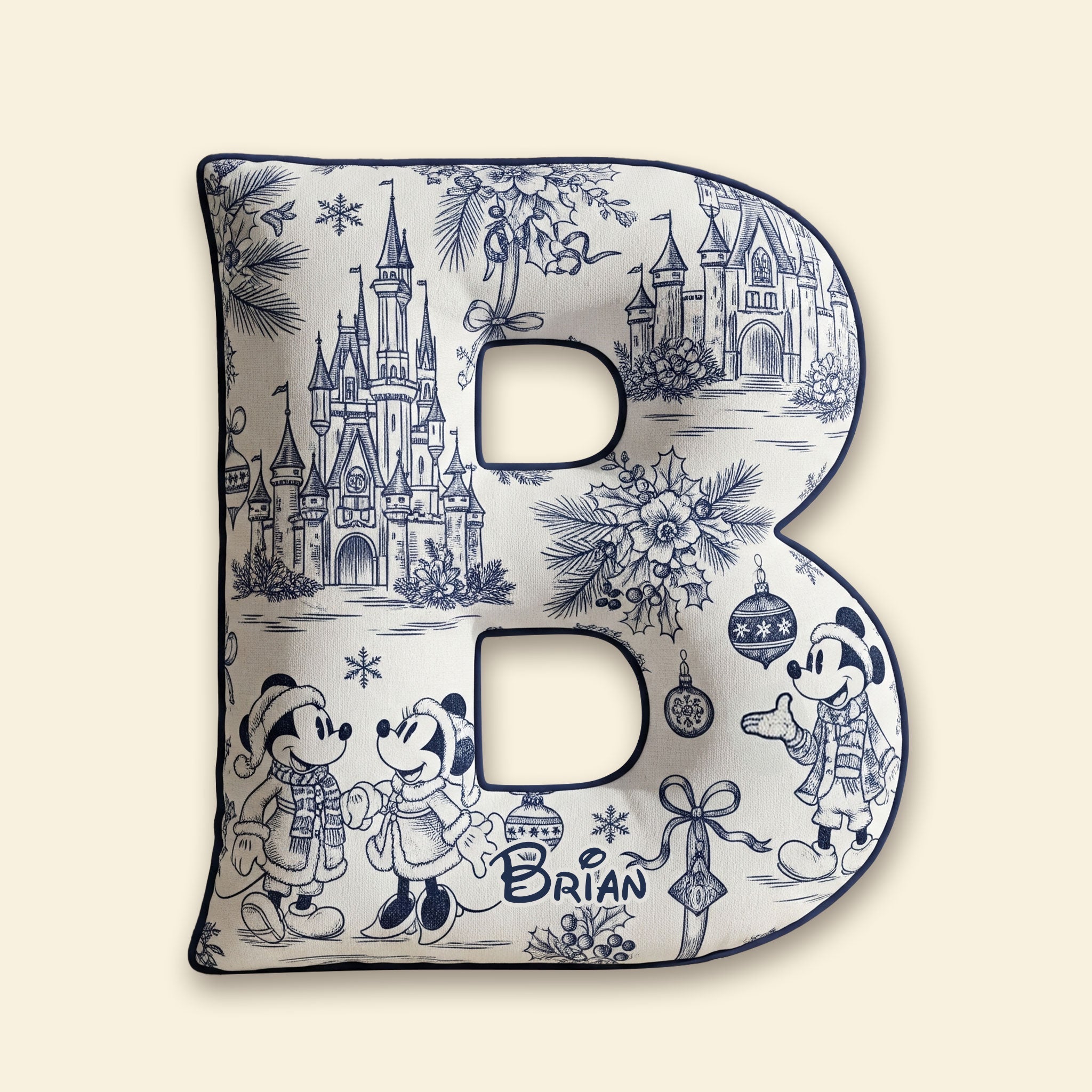 Personalized Toile de Jouy Alphabet Christmas Shaped Pillow designed by ...